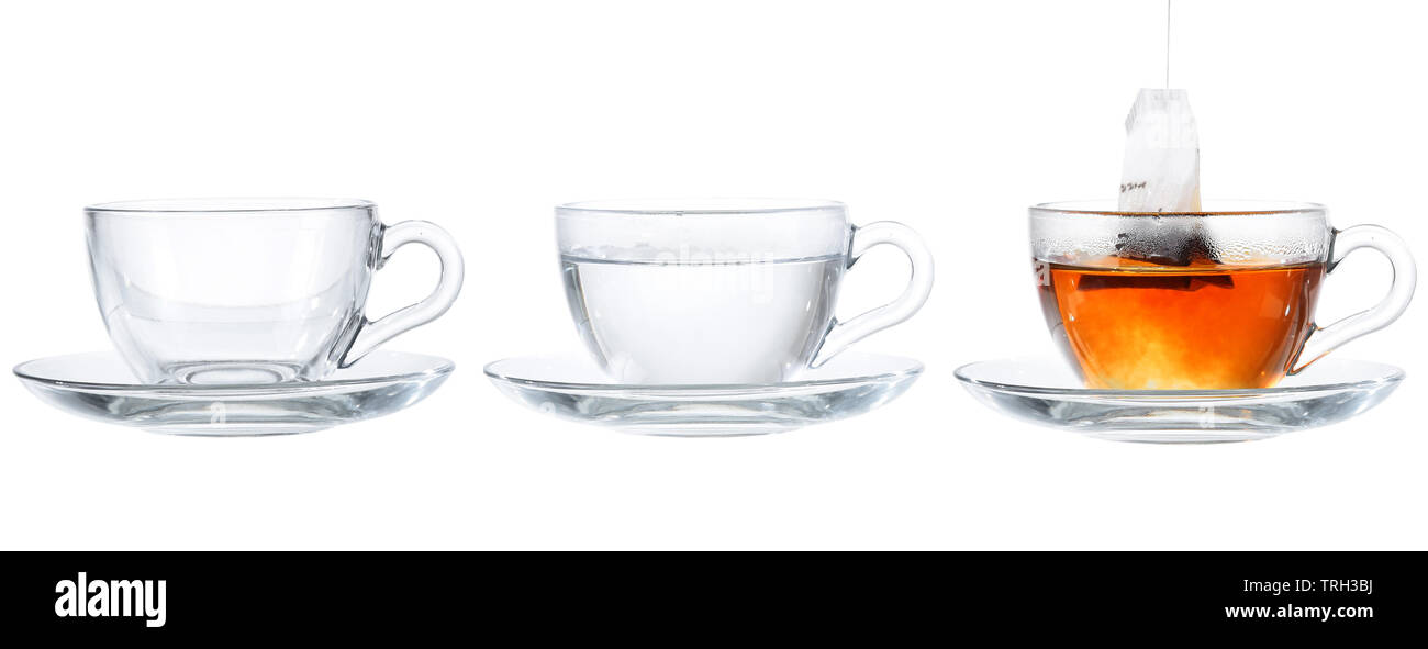 tea glass splash in sufficient amount set collage on white background ...