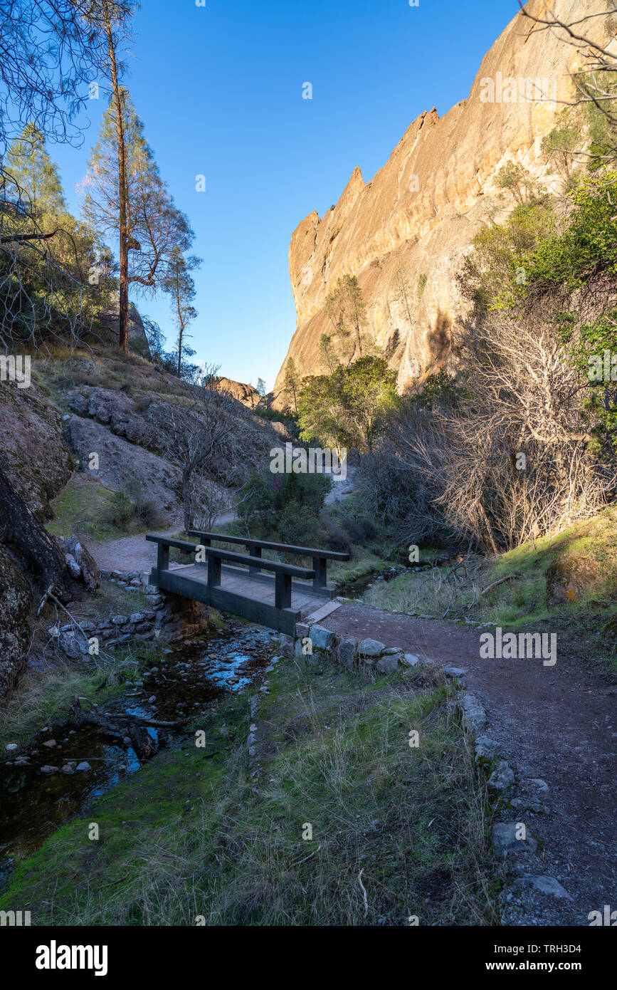 Bridge crossing creek along Balconies Trail in Pinnacles National Park ...