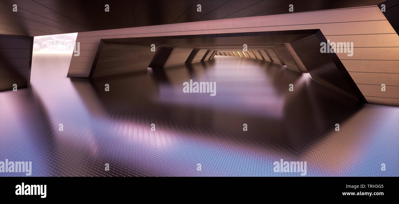 Colorful abstract panoramic background: metal tunnel. (Car backplate ...