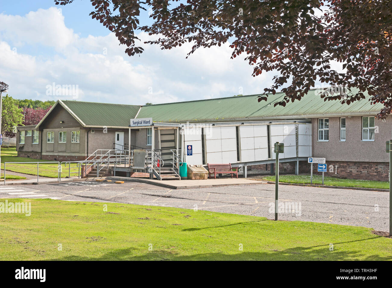 Stracathro hospital grounds and surgical unit entrance on a sunny day ...