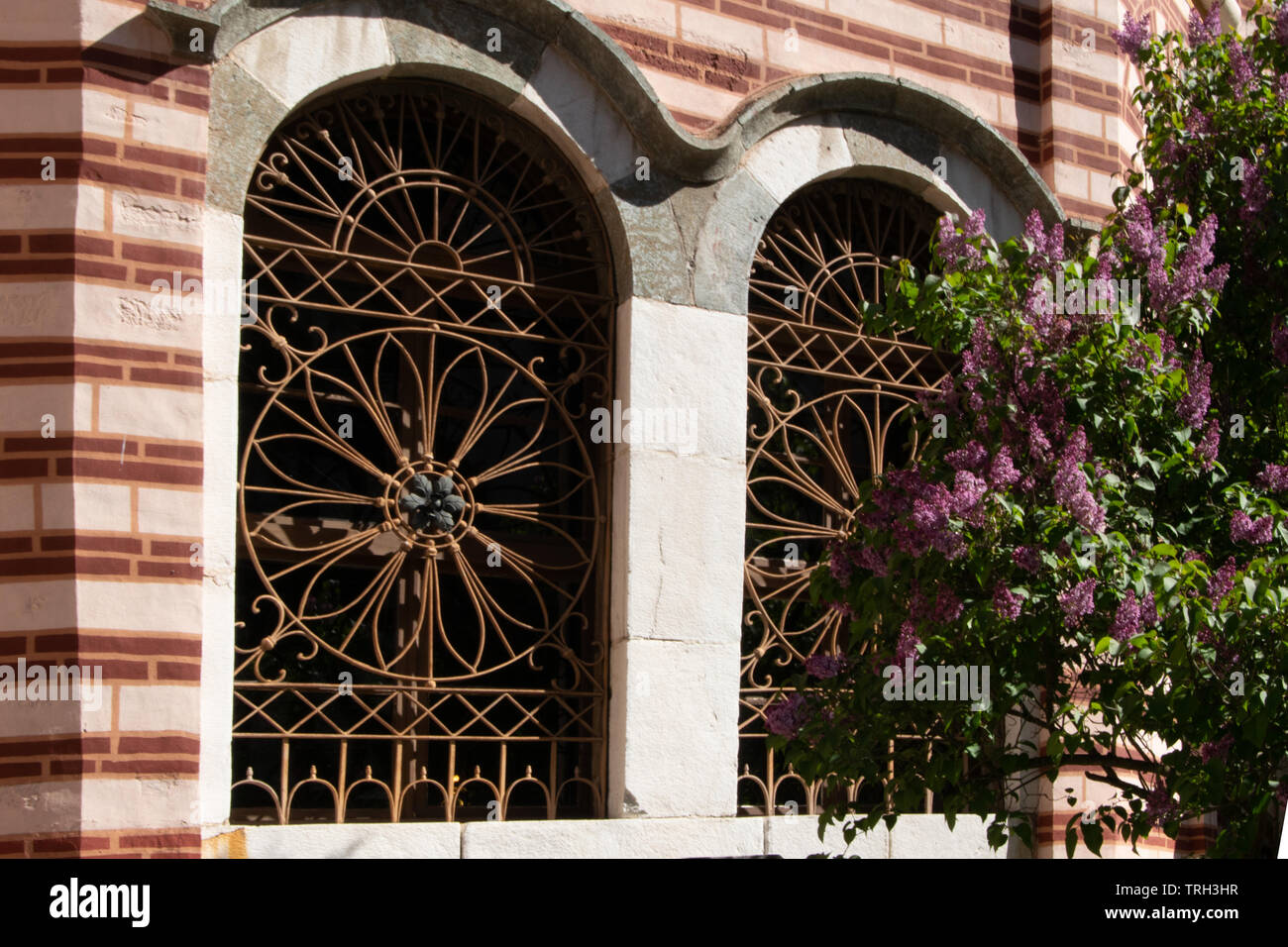 Close up view of architecture exterior detail - antique wrought iron ...