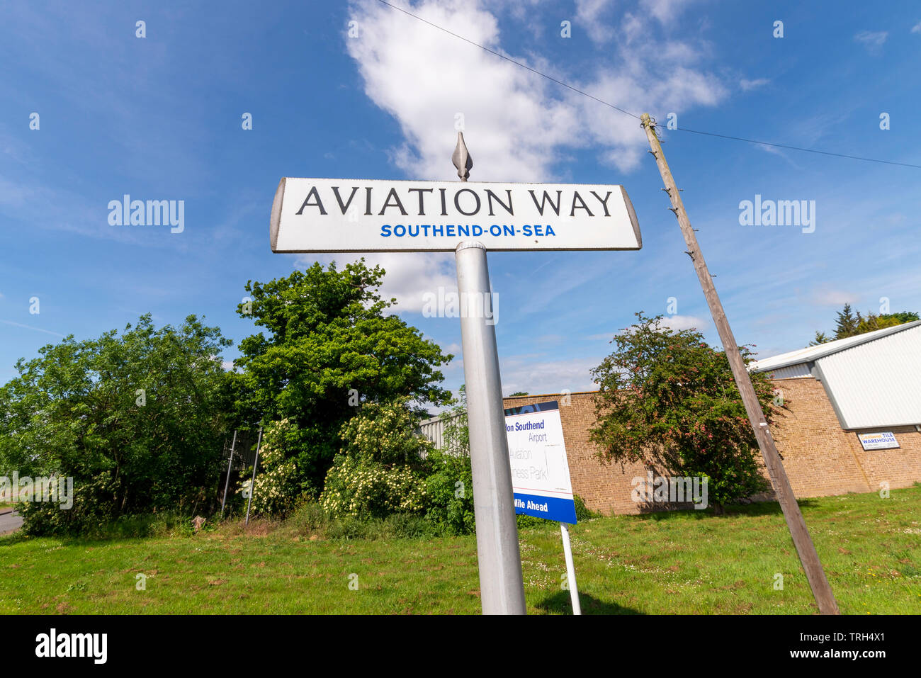 Aviation Way, Southend on Sea, Essex, UK. Road sign with aviation ...