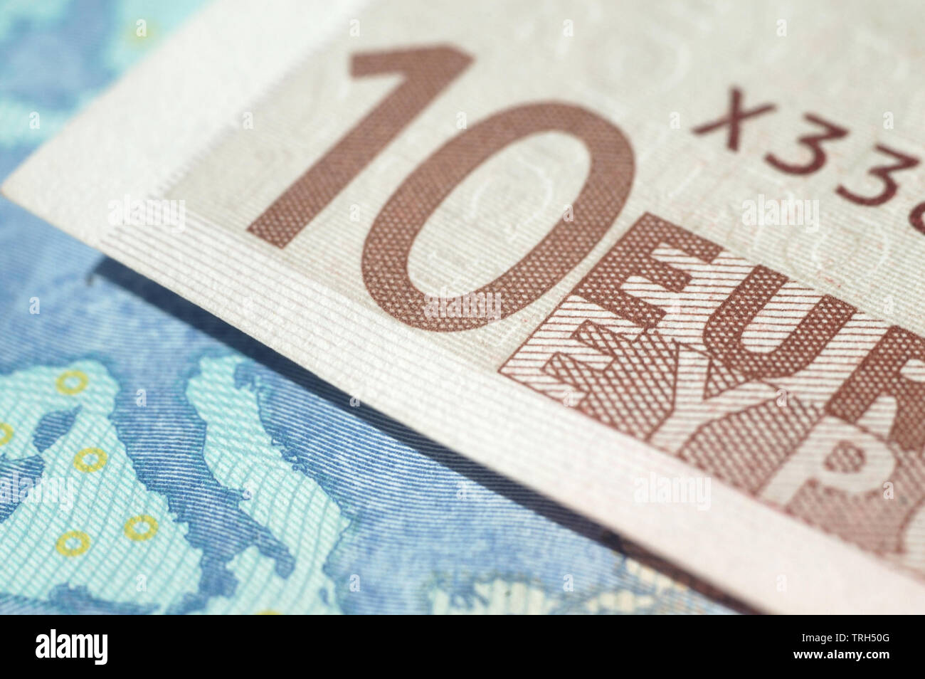 Fragment of ten euro bills closeup. Shalloe depth of field Stock Photo ...