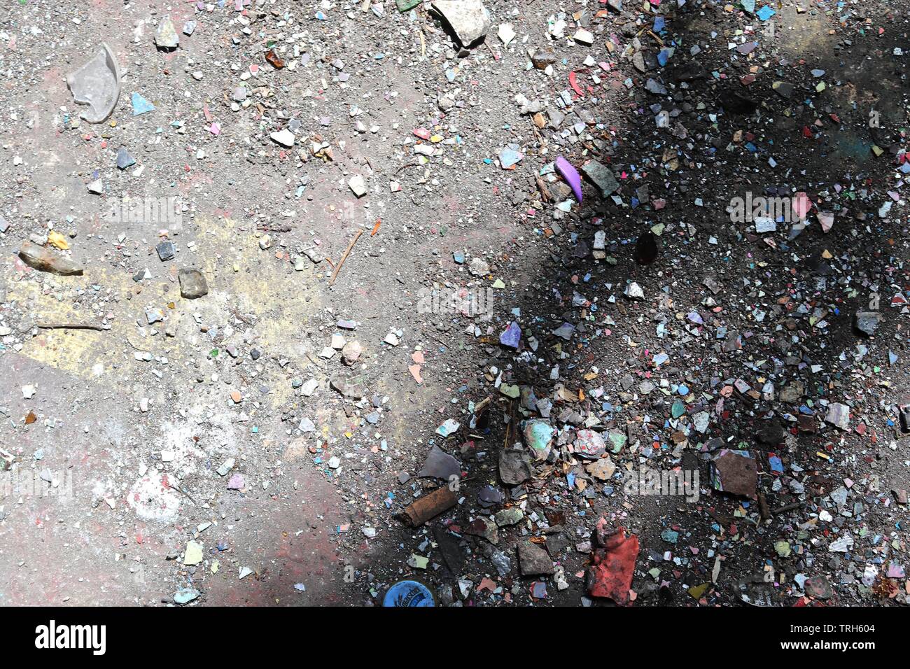 Close up view on rubble and garbage textures found at a lost place in ...