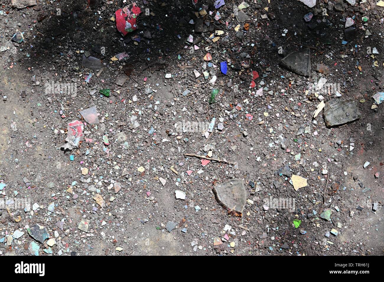 Close up view on rubble and garbage textures found at a lost place in ...