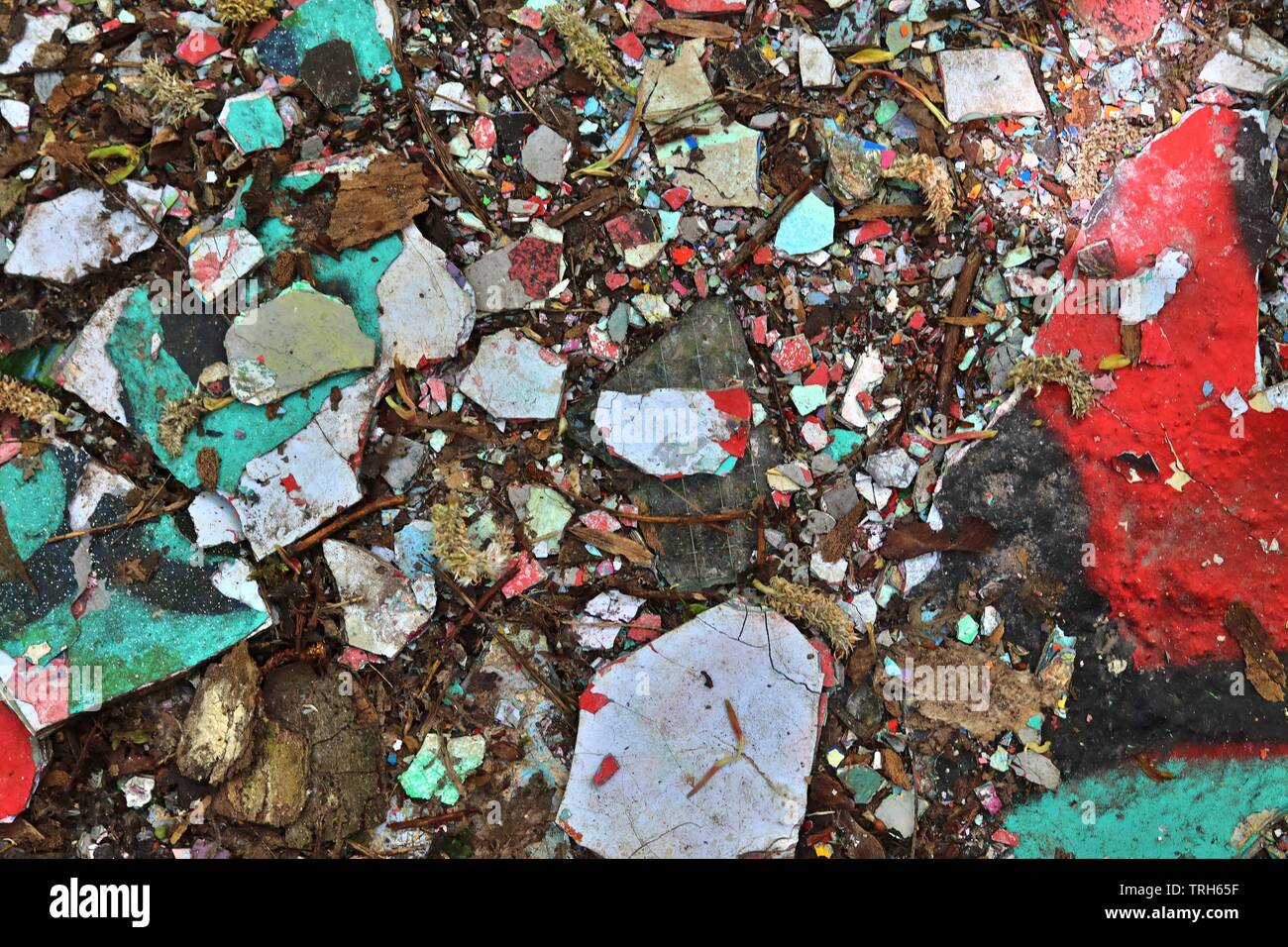 Close up view on rubble and garbage textures found at a lost place in ...