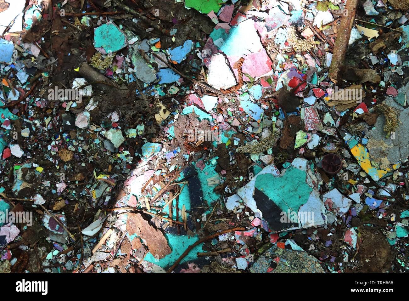 Close up view on rubble and garbage textures found at a lost place in ...