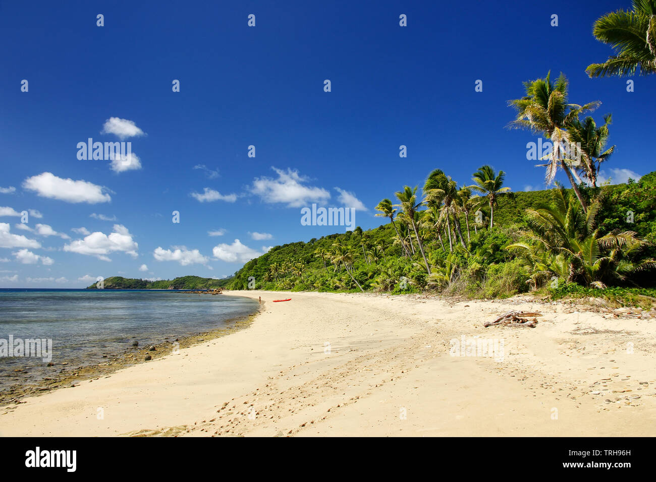 Sandy beach on Drawaqa Island, Yasawa Islands, Fiji. This archipelago ...