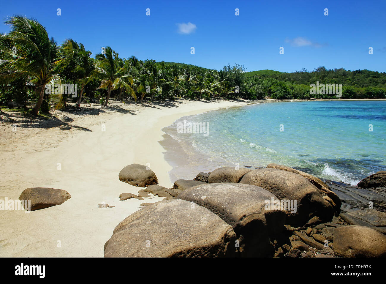 Sandy beach on Drawaqa Island, Yasawa Islands, Fiji. This archipelago ...