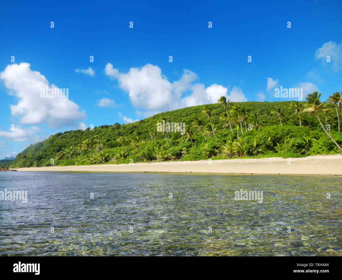 Sandy beach on Drawaqa Island, Yasawa Islands, Fiji. This archipelago ...