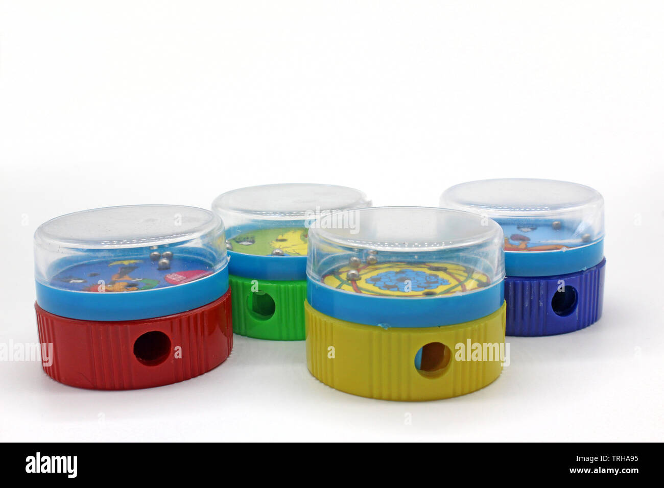 Set of vintage plastic pencil sharpeners, isolated on white background ...