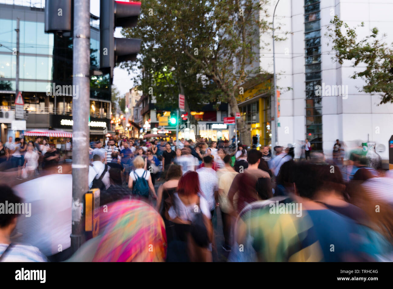Defocused walking crowd of people at traffic lights at Istanbul Kadikoy ...