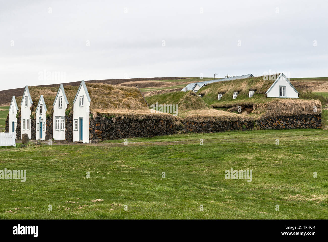The 18c turf farm museum at Grenjaðarstaður in north-east Iceland Stock ...