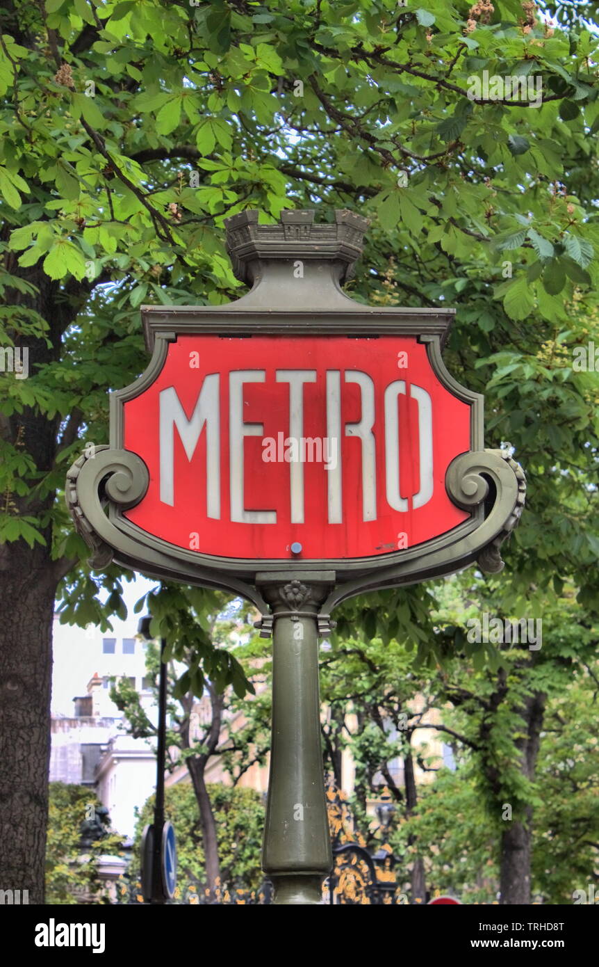 Famous Art Nouveau sign for the Metropolitain subway in Paris, France ...
