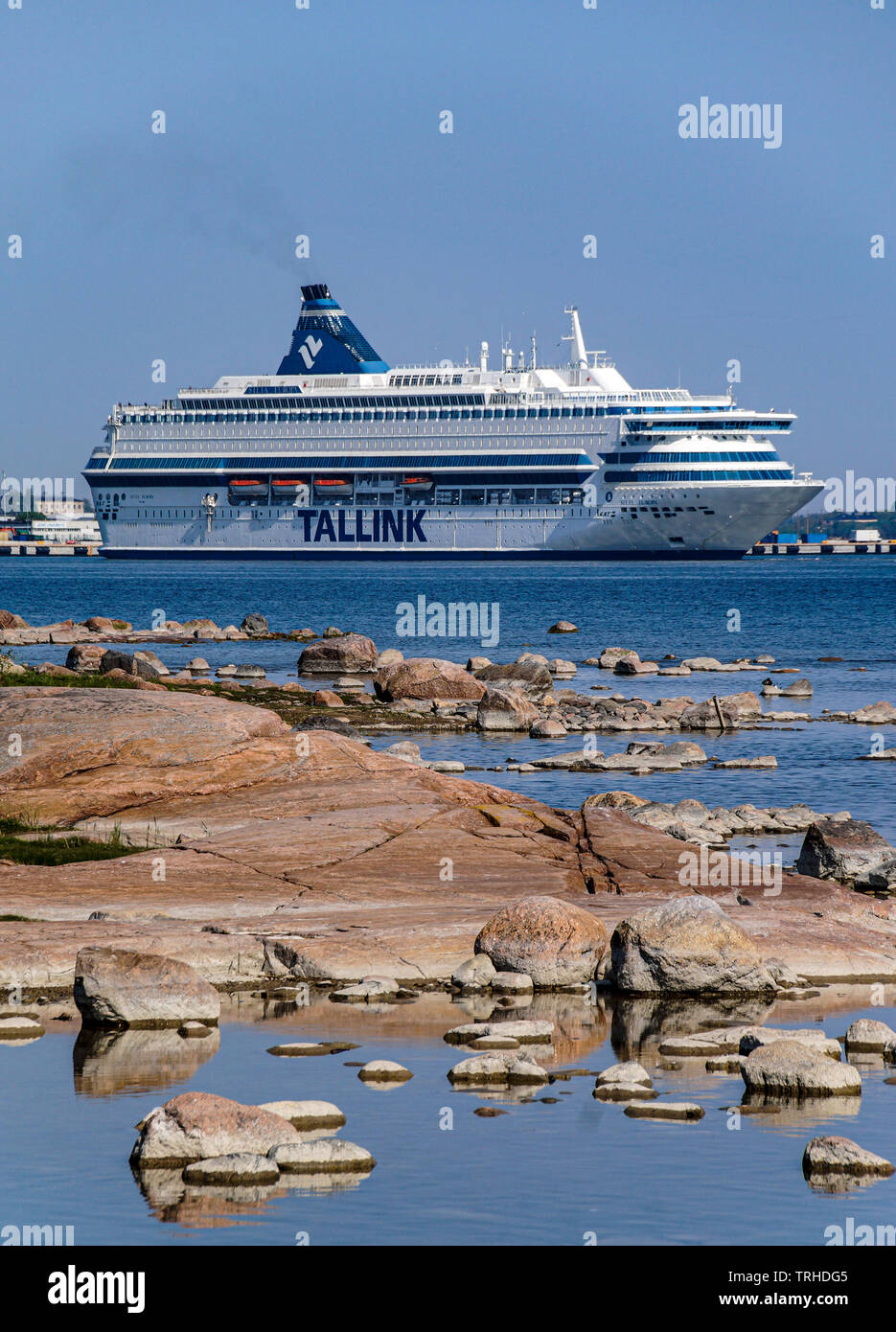 Tallink ferry Silja Europa outside entrance to Helsinki West Harbour ...