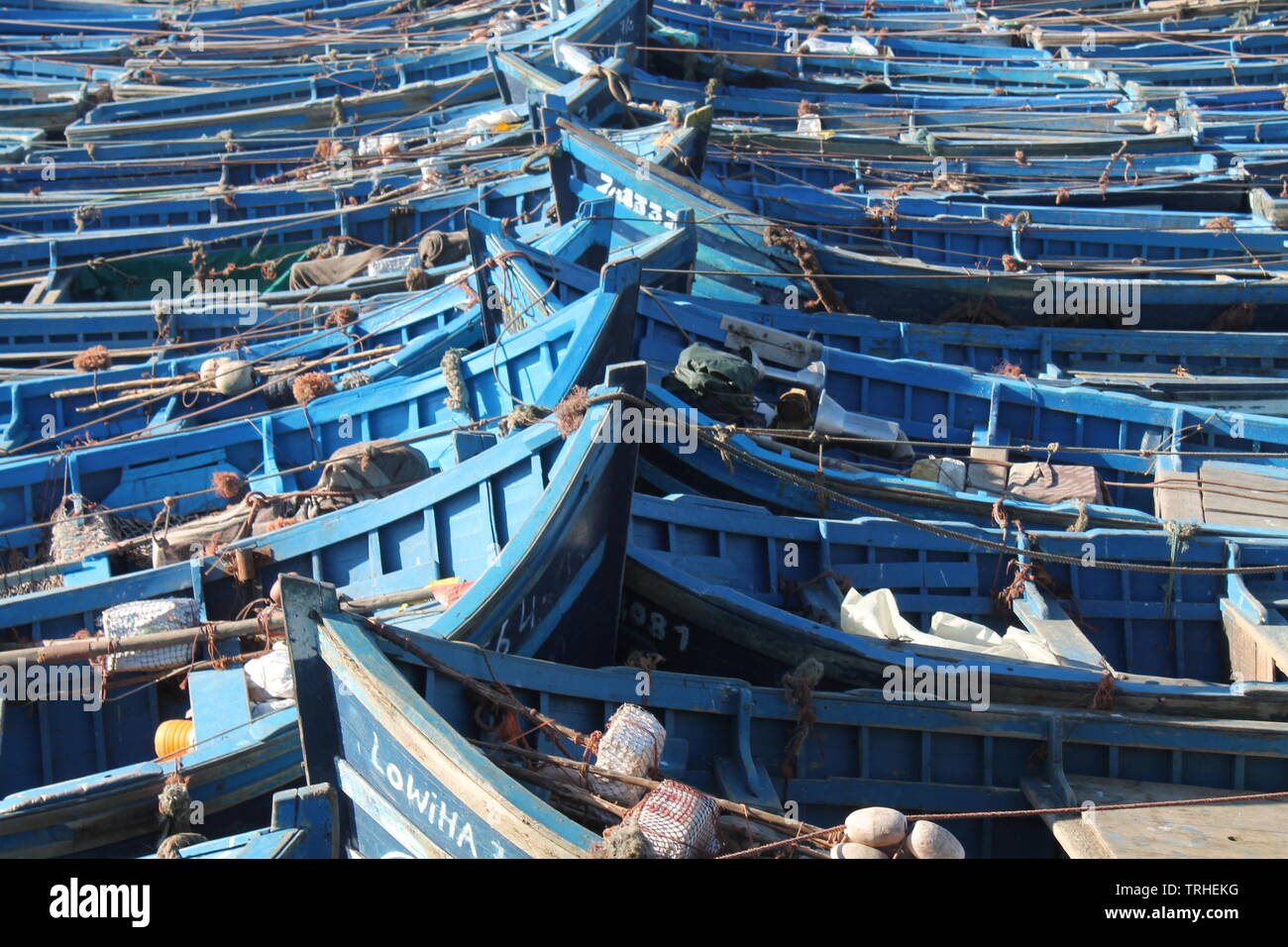 Blue Boats in Morocco port Stock Photo - Alamy
