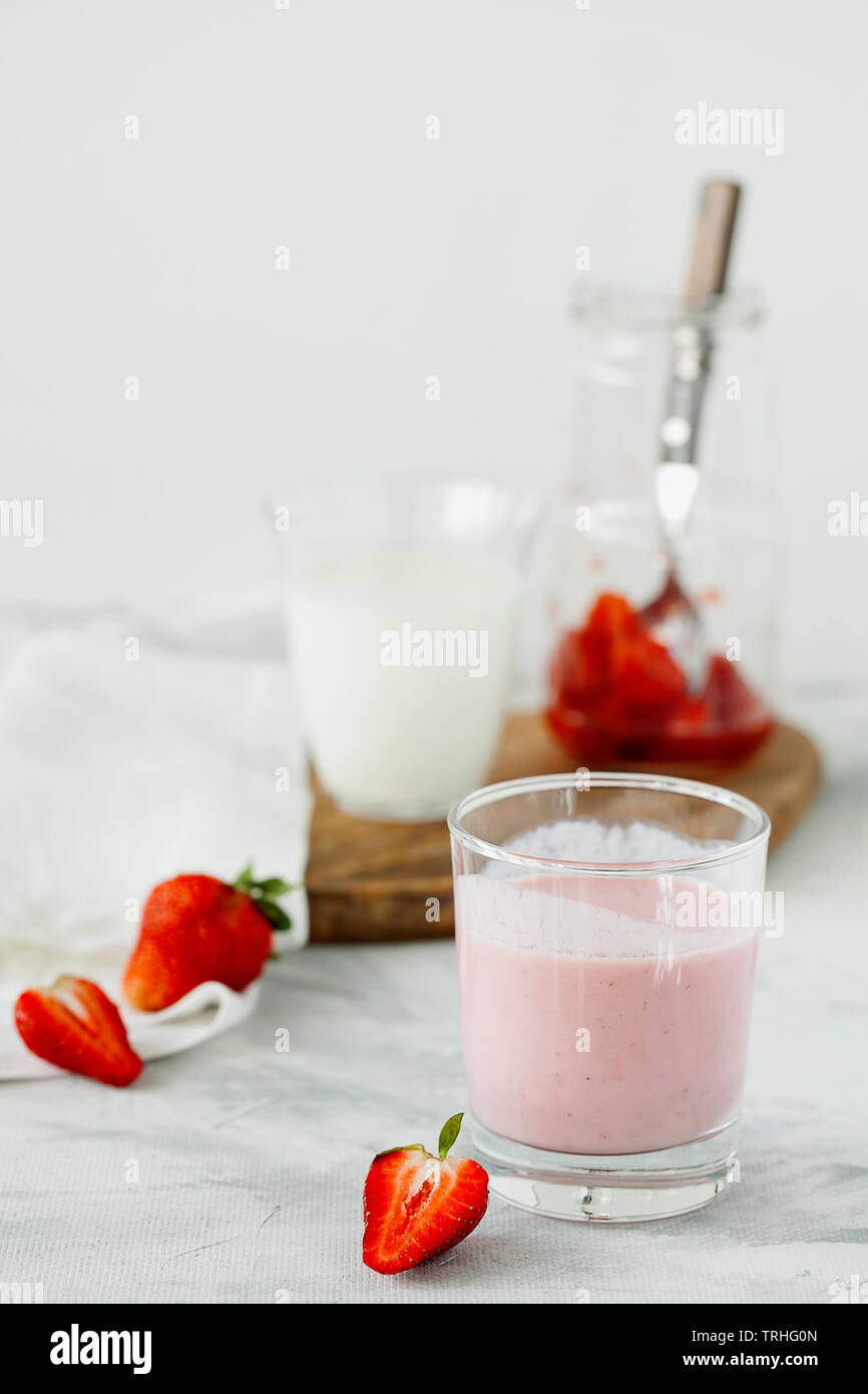 Homemade organic fresh raspberry smoothie with kefir(yogurt,ayran,lassi ...