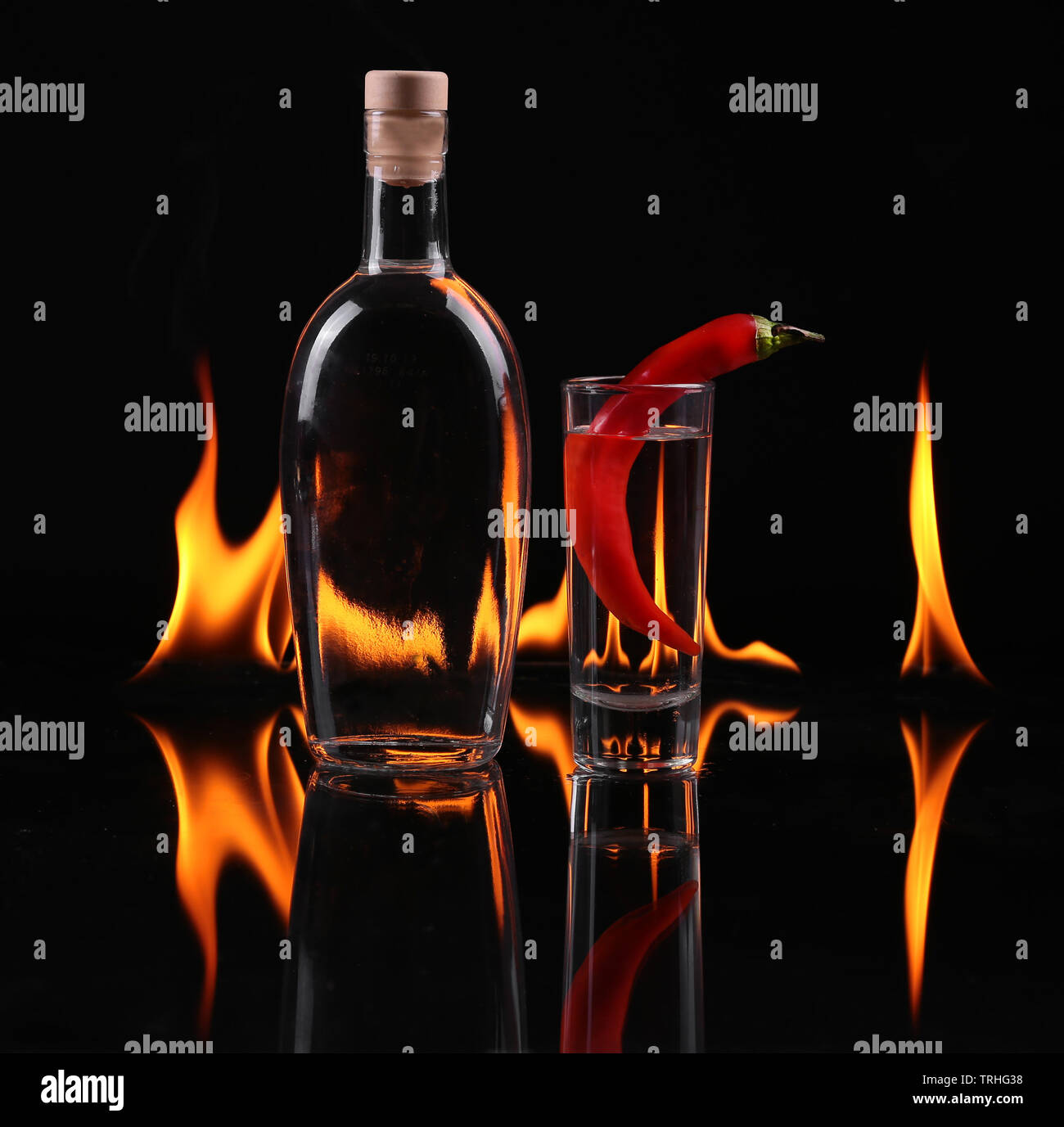 Stack of tequila on fire Stock Photo - Alamy
