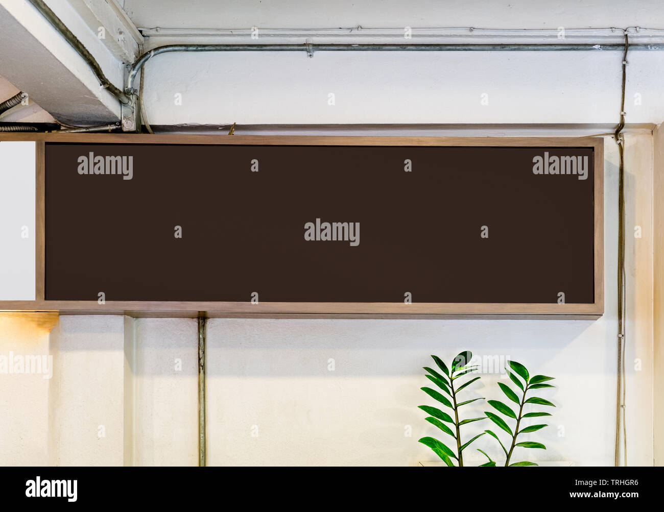 Blackboard menu wooden frame on cement background in shop Stock Photo ...