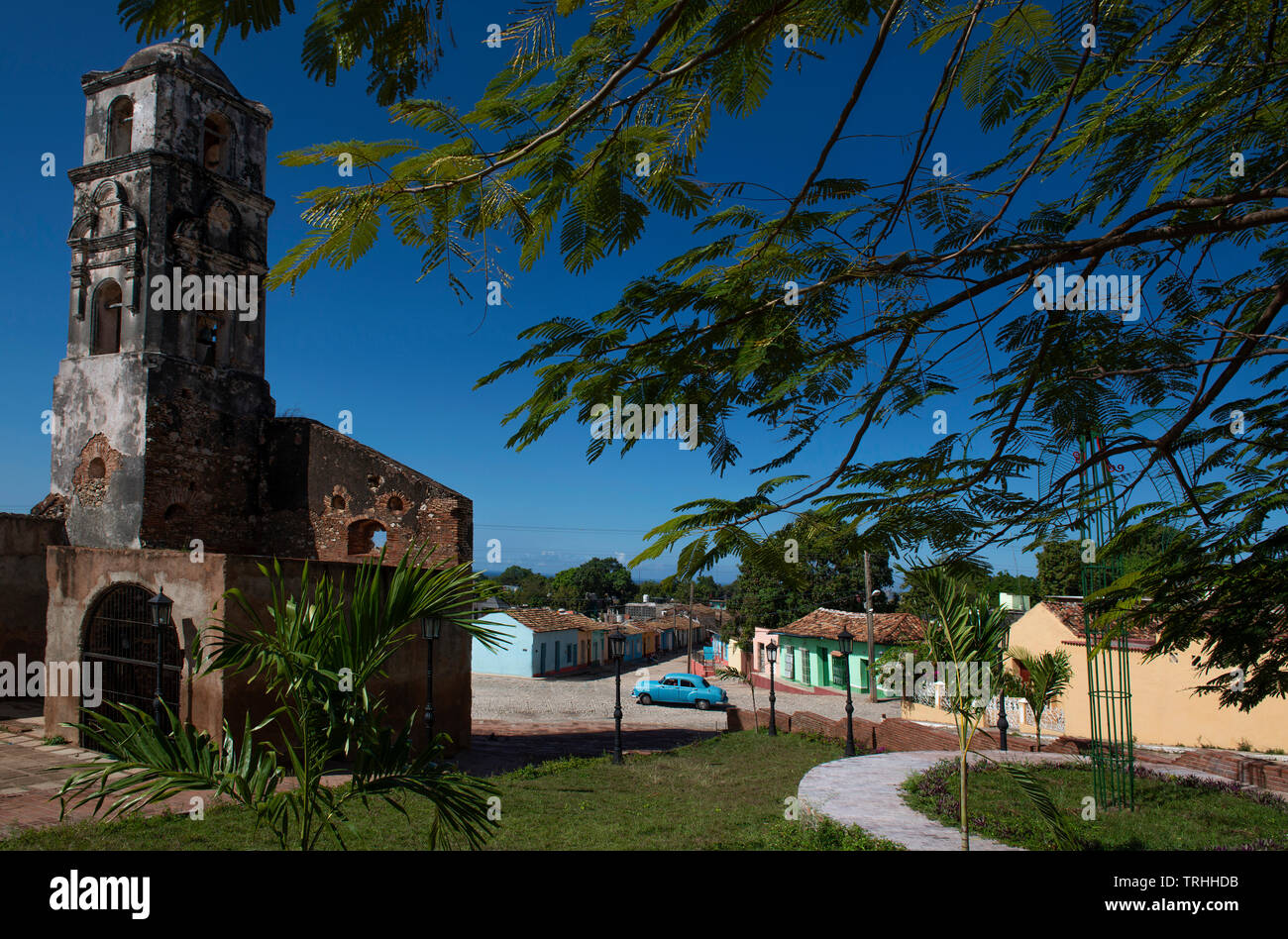 Derelict church just outside the town centre of Trinidad on the island ...