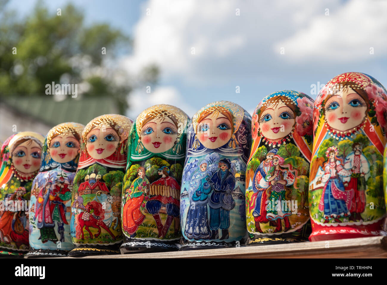 Colourful painted Russian doll souvenirs for sale on Andrews Decent ...