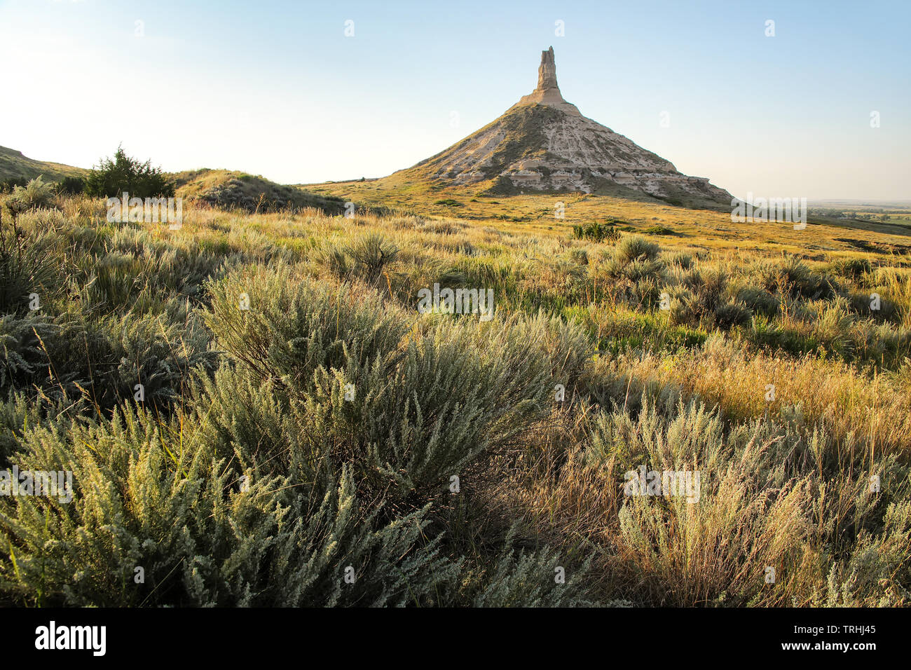 Chimney Rock National Historic Site, western Nebraska, USA. The peak of ...
