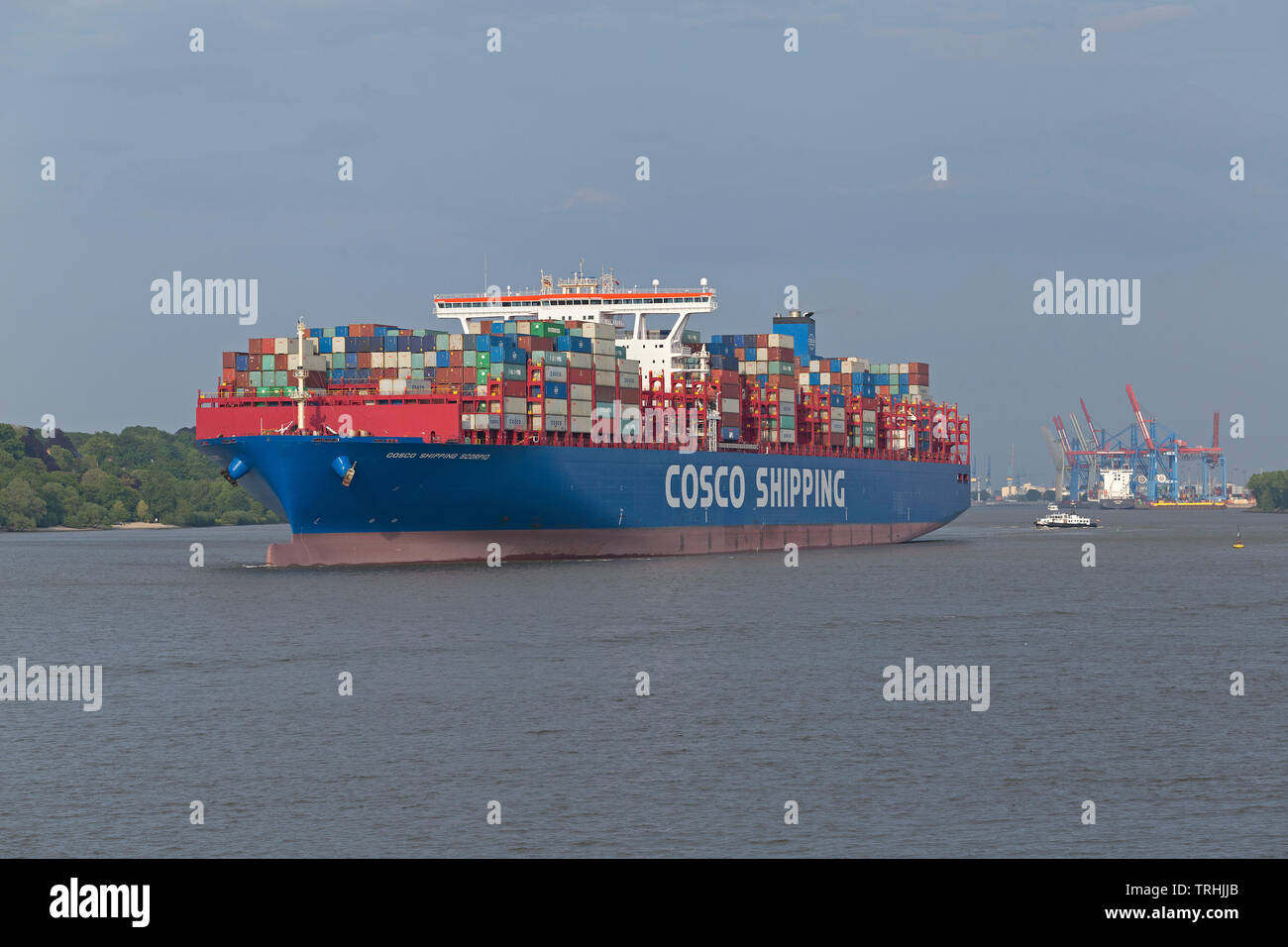 container ship Scorpio leaving Hamburg, Germany Stock Photo - Alamy