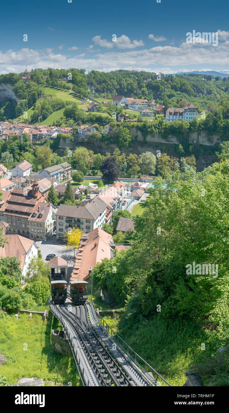 Fribourg, FR / Switzerland / 30 May 2019: the historic funicular ...