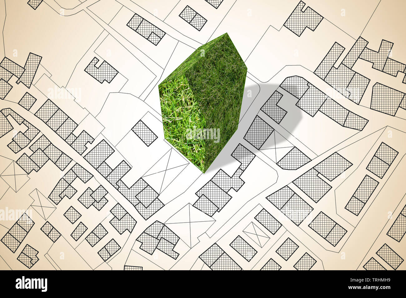 Imaginary city map with a green building - The architecture of the ...