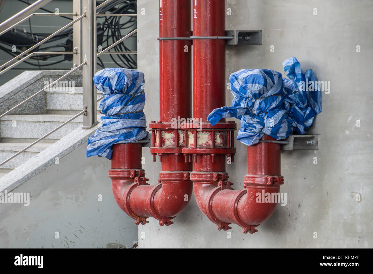 Rainwater drain Pipe From Rail Sky Train in During construction Concept ...