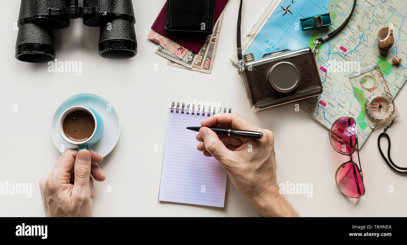 Flat Lay Top View vintage Map for planning a trip or vacation with ...