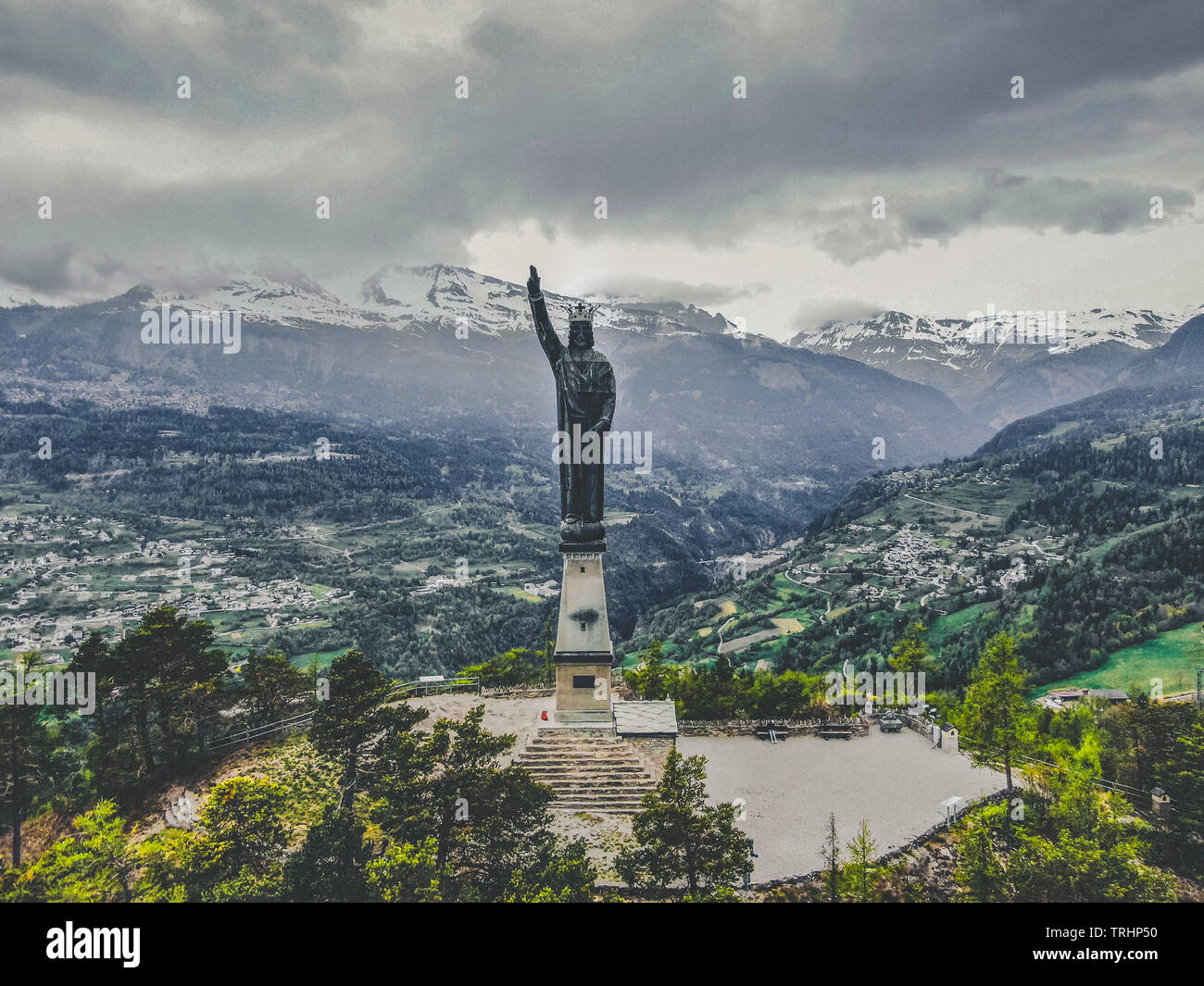 Christ the King statue in Canton of Valais. (Statue du Christ-Roi Stock ...
