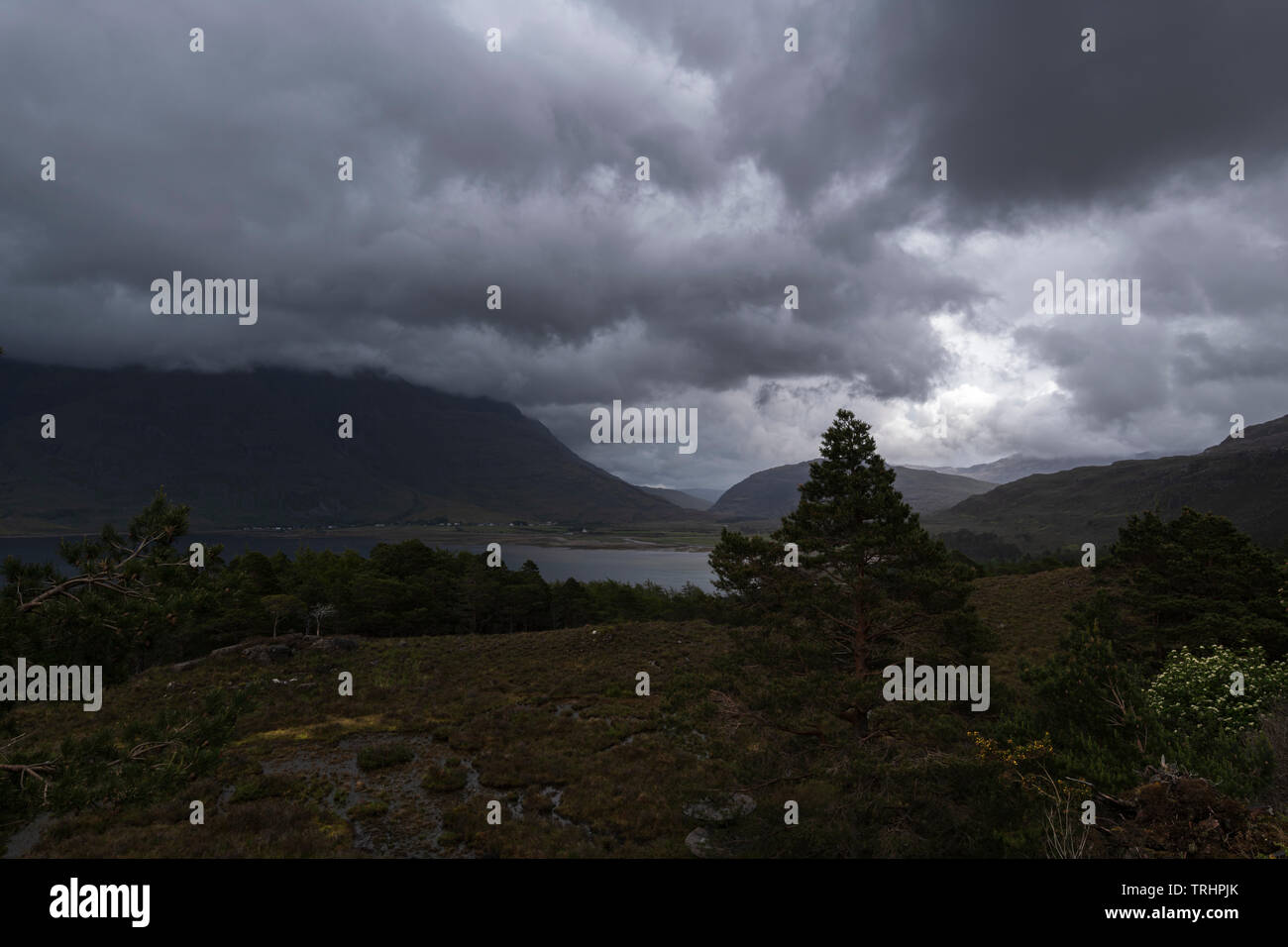 Torridon and Liathach at the end of Glen Torridon on a gloomy summers ...