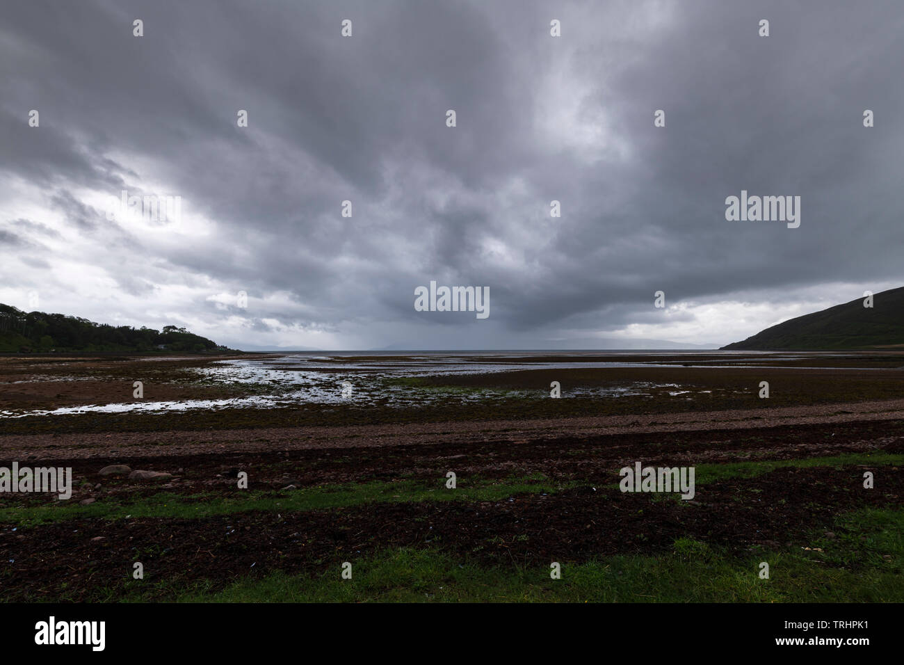 Approaching summer rain across the Inner Sound towards Applecross bay ...