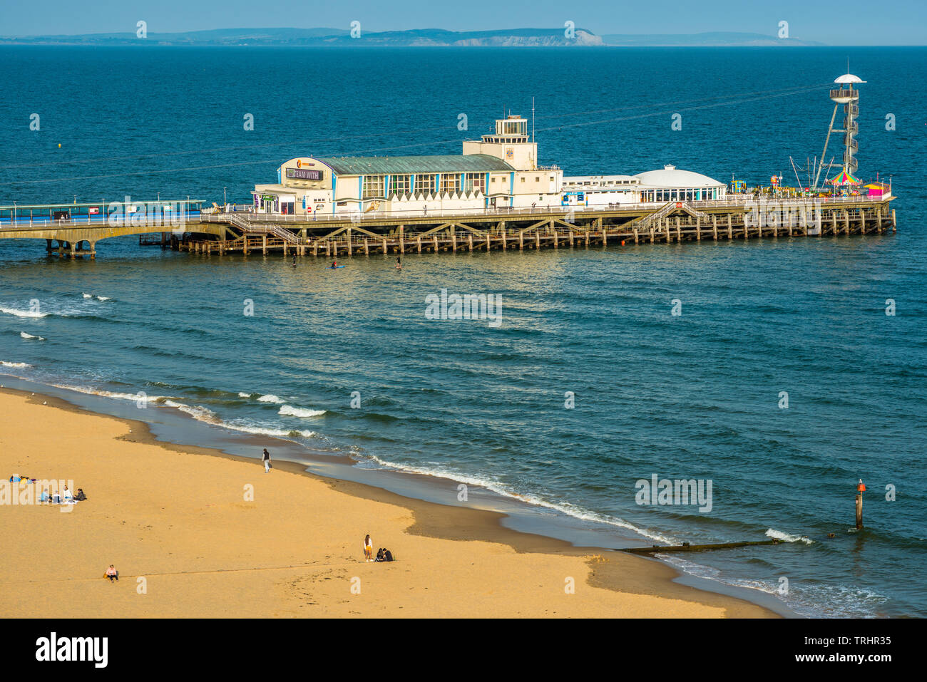 Elevated views of Bournemouth Pier from the cliffs above. Dorset ...