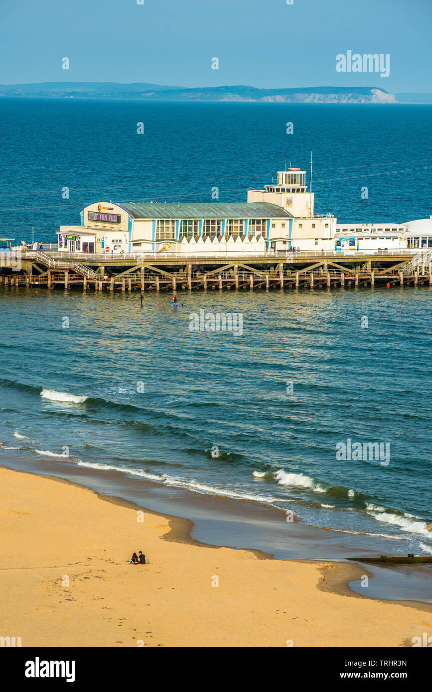 Elevated views of Bournemouth Pier from the cliffs above. Dorset ...