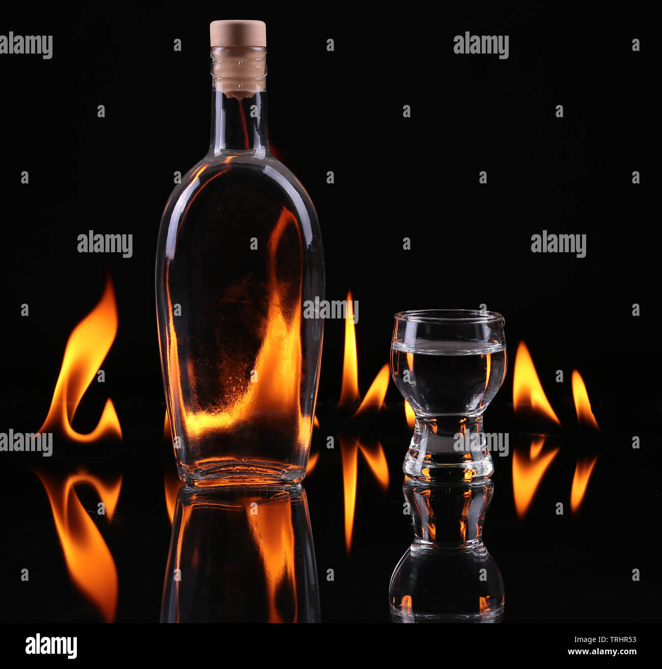 Stack of tequila on fire Stock Photo - Alamy