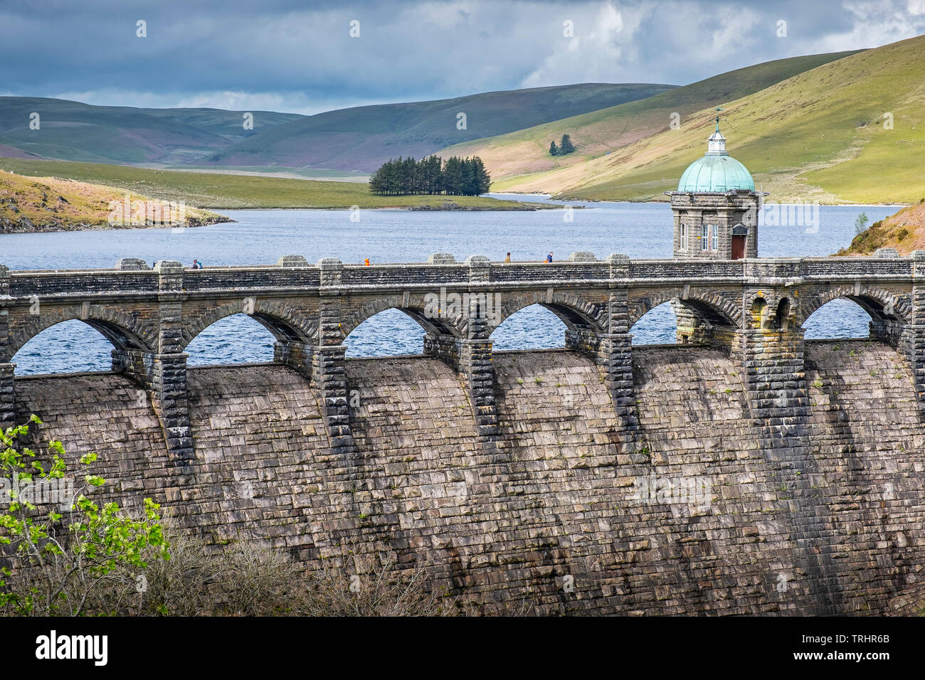 Containment dam of Craig Goch reservoir at Elan Valley, Powys, Wales ...