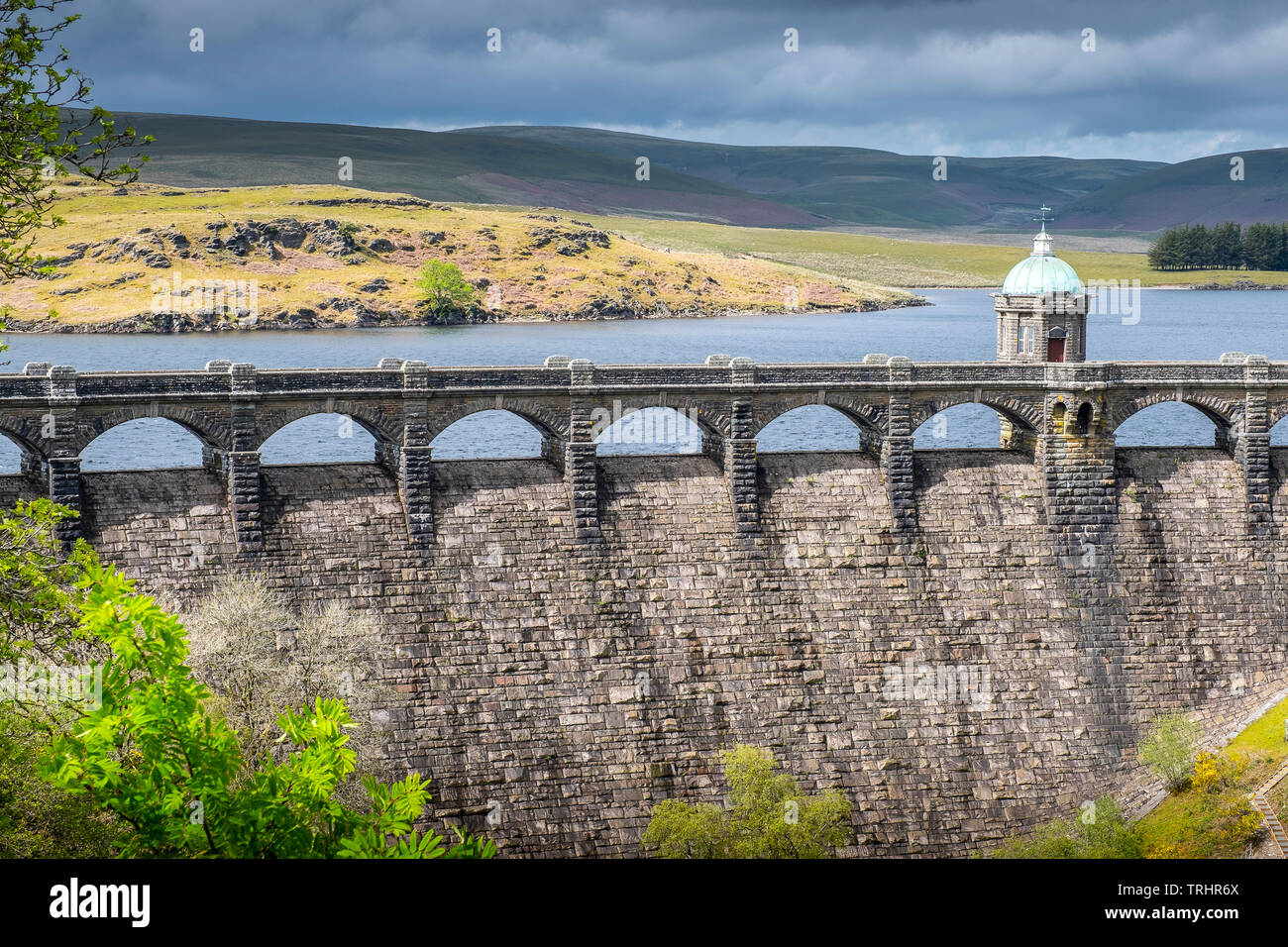 Containment dam of Goch reservoir at Elan Valley, Powys, Wales Stock ...