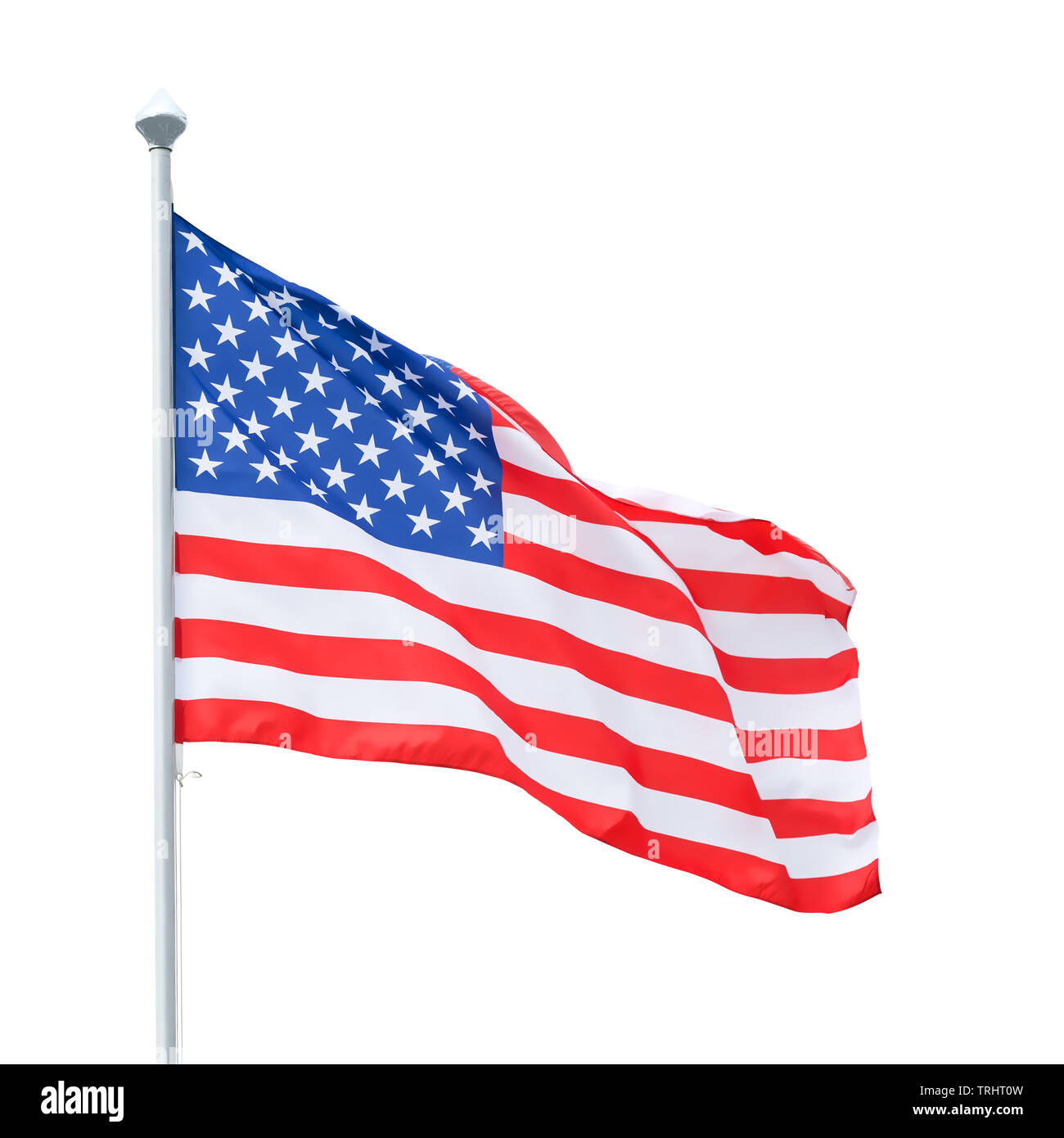 American flag on flagpole. Isolated on white, clipping path included ...