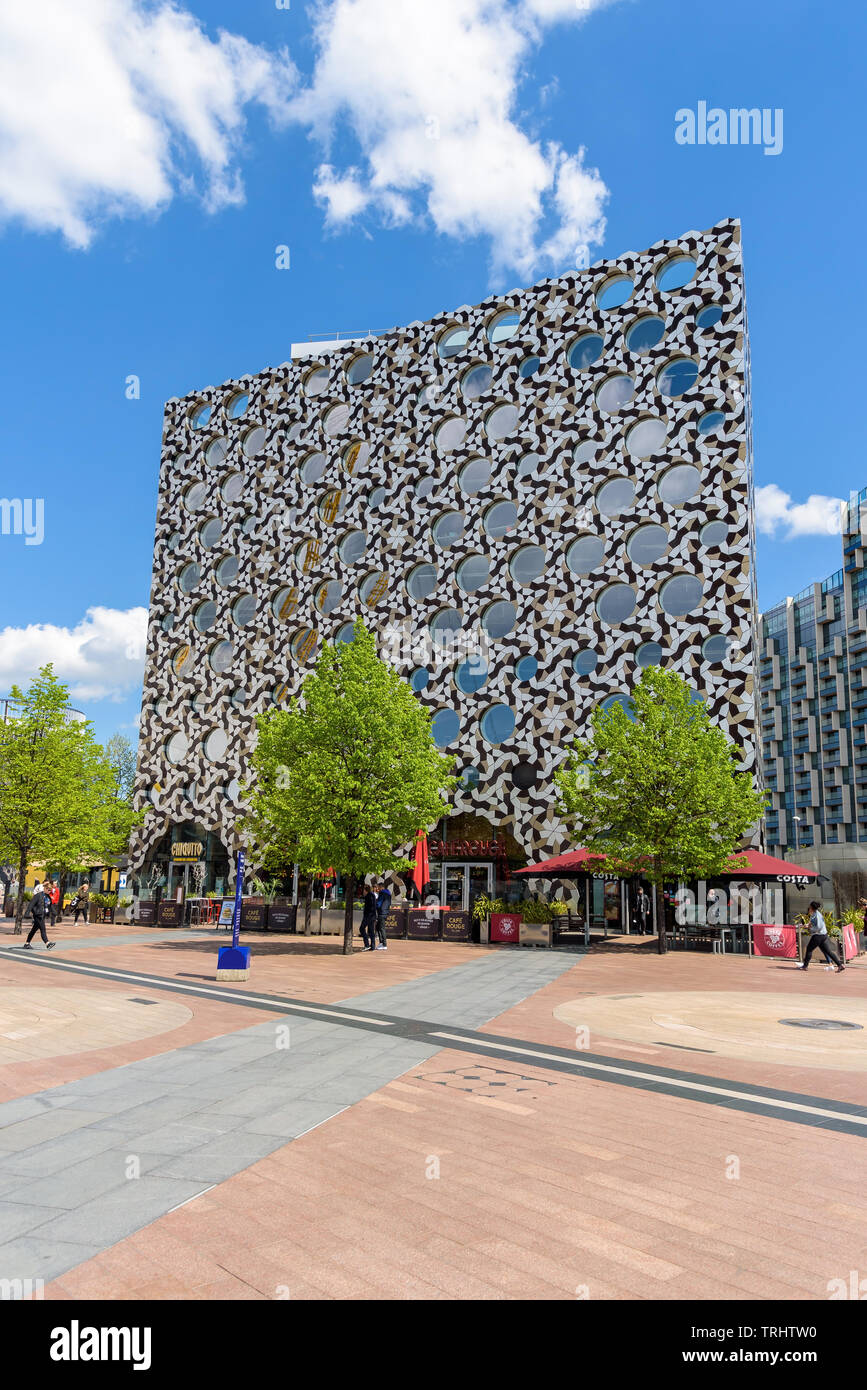 London, UK - May 1, 2018: Modern building with shops, bars and ...