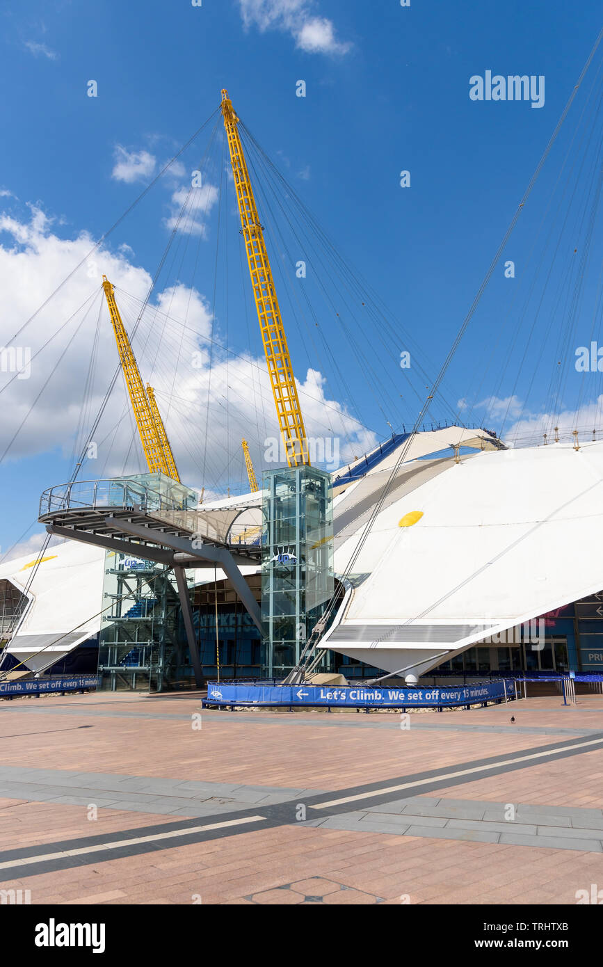 London, UK - May 1, 2018: Stairs to the path on the roof of the O2 ...