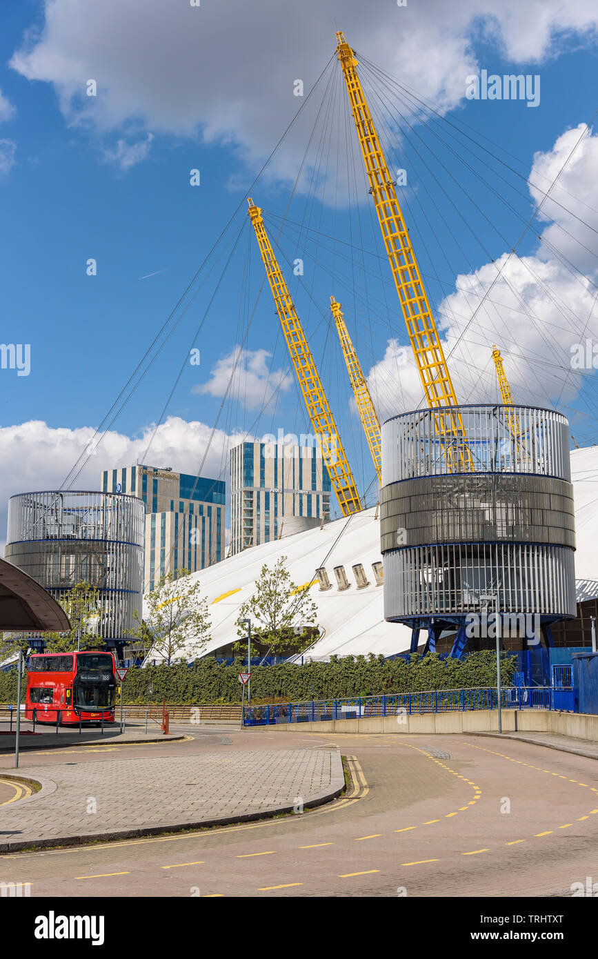 London, UK - May 1, 2018: Red double decker bus approaches the North ...