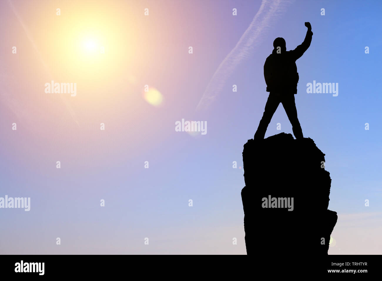 man at the top of the mountain Stock Photo - Alamy