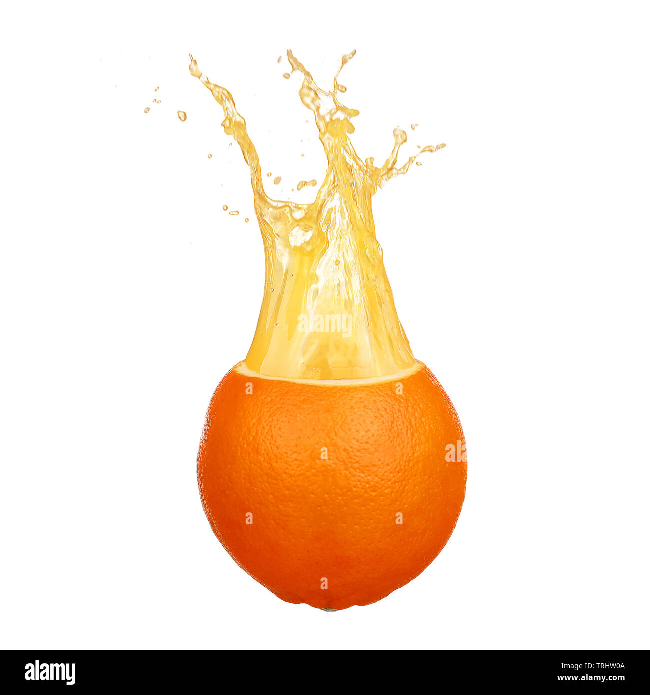 Orange juice splashing isolated on white Stock Photo - Alamy