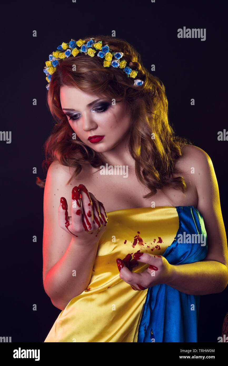 Portrait of Ukrainian woman , Praying woman, Pray for Ukraine, war ...