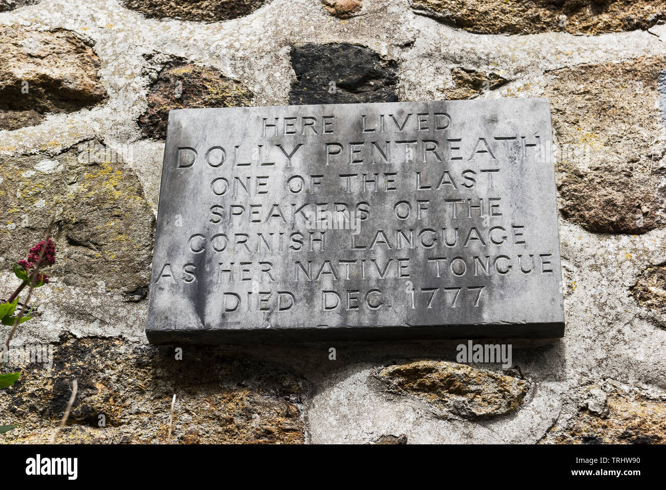 Plaque to Dolly Pentreath at Mousehole, Cornwall, UK celebrating one of ...