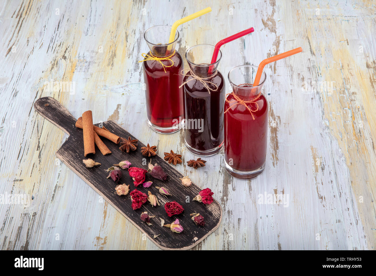 Ramadan drinks. Turkish Sherbet, raspberry, cherry and rose sweet,cold ...