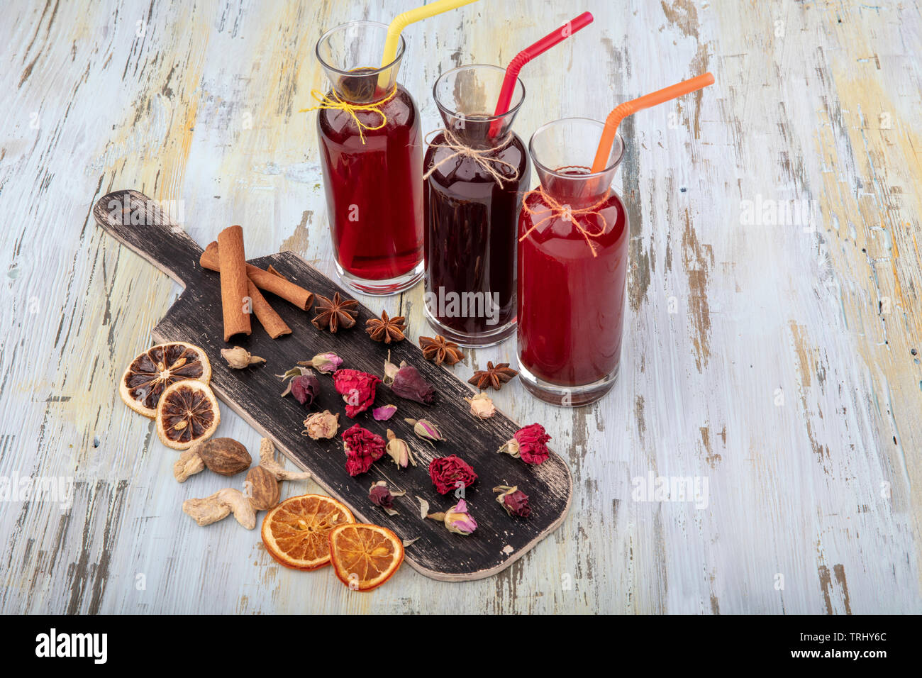 Ramadan drinks. Turkish Sherbet, raspberry, cherry and rose sweet,cold ...
