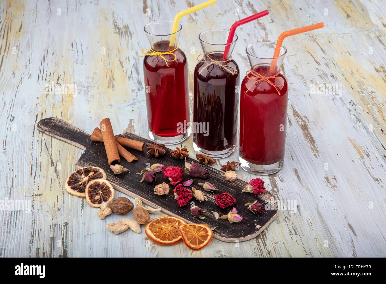 Ramadan drinks. Turkish Sherbet, raspberry, cherry and rose sweet,cold ...